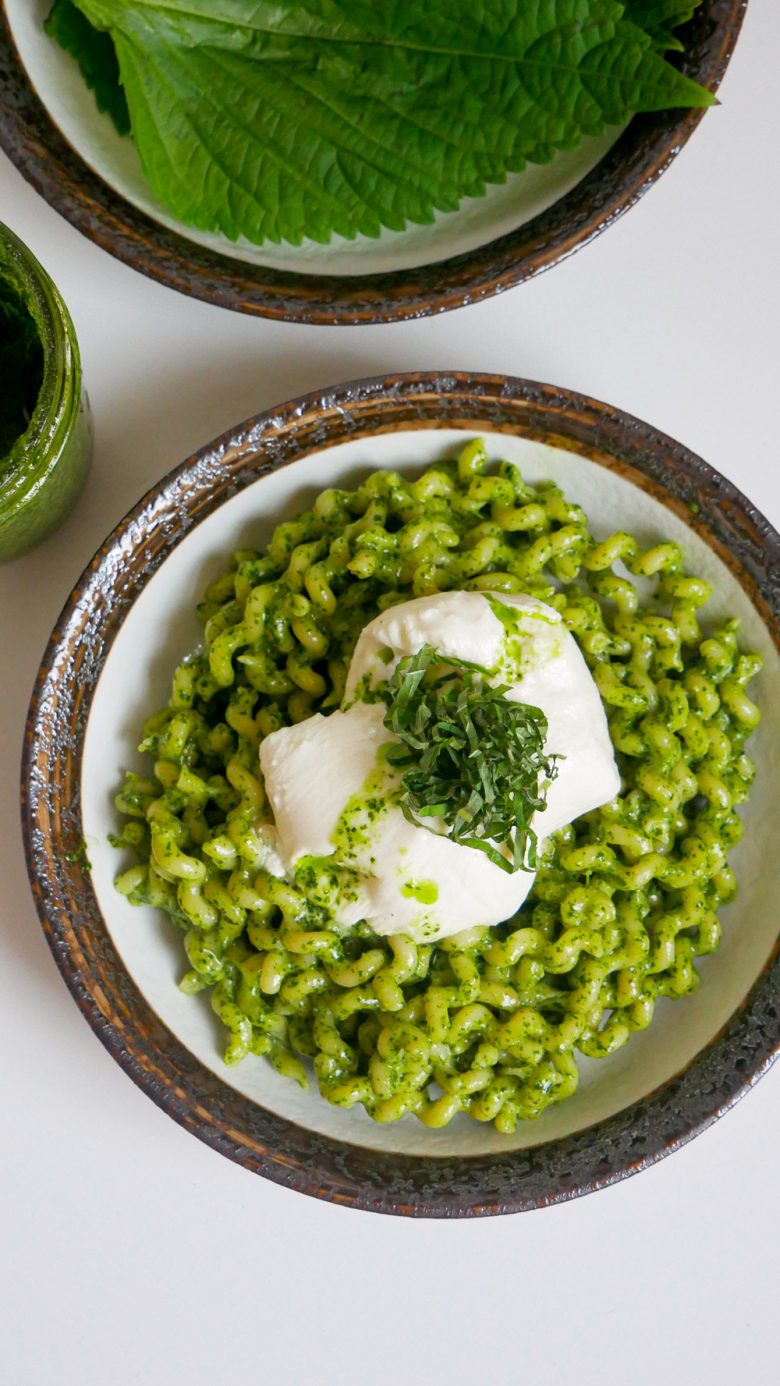 Perilla Pesto Pasta Recipe - Jecca Chantilly