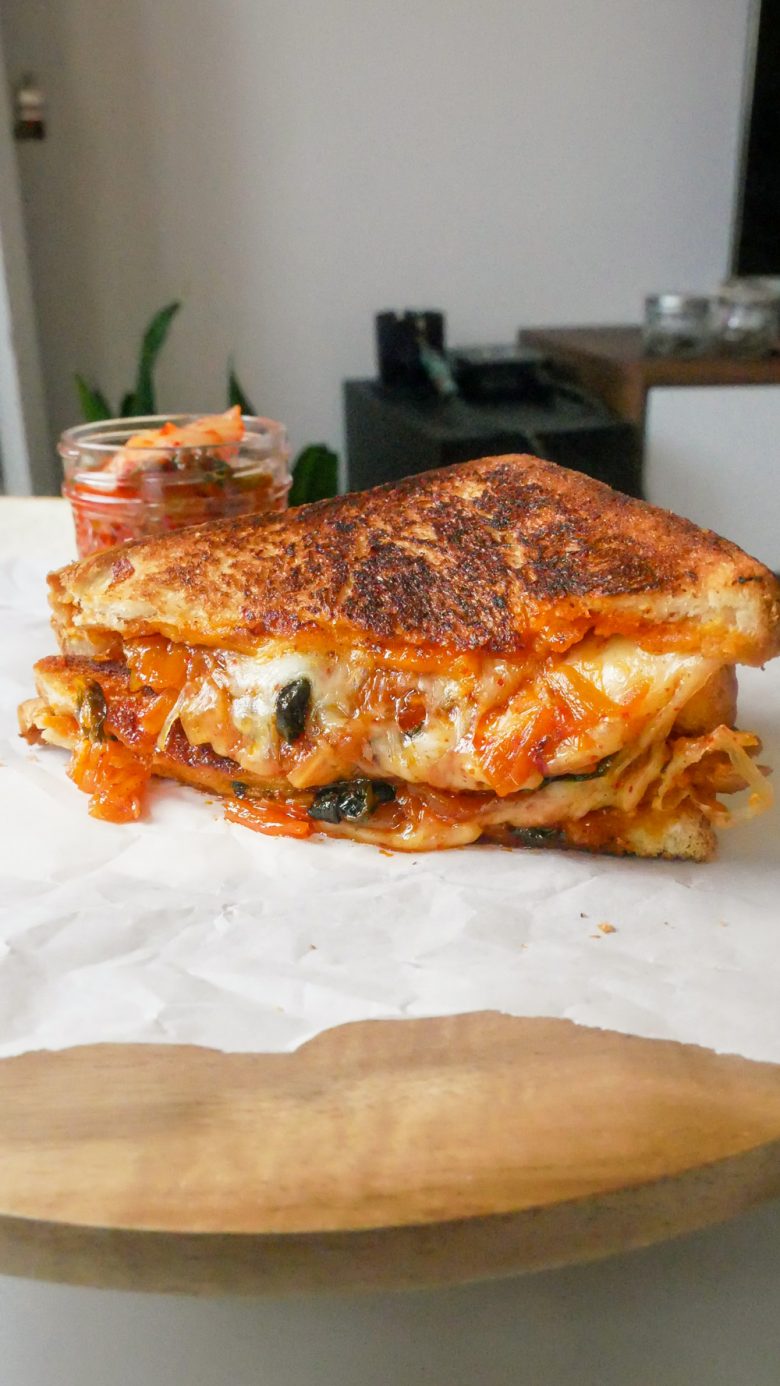 Kimchi Grilled Cheese Sandwich Recipe - 김치 그릴치즈 - Jecca Chantilly