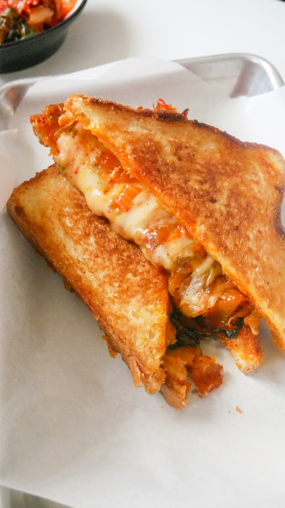 Kimchi Grilled Cheese Sandwich Recipe - 김치 그릴치즈 - Jecca Chantilly